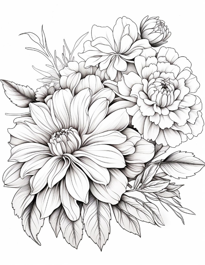 10 Beautiful Flower Coloring Pages (flower 2) - Etsy