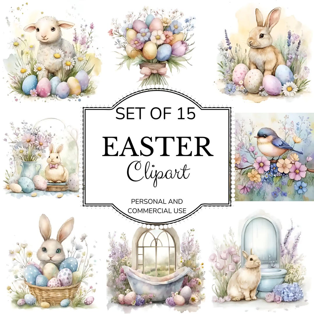 Easter Clipart Bundle - Cute Bunny & Egg Designs, Printable Spring ...