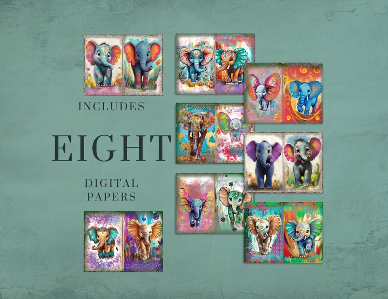 Cute Elephant Junk Journal | Printable Transparent Art | Digital ...