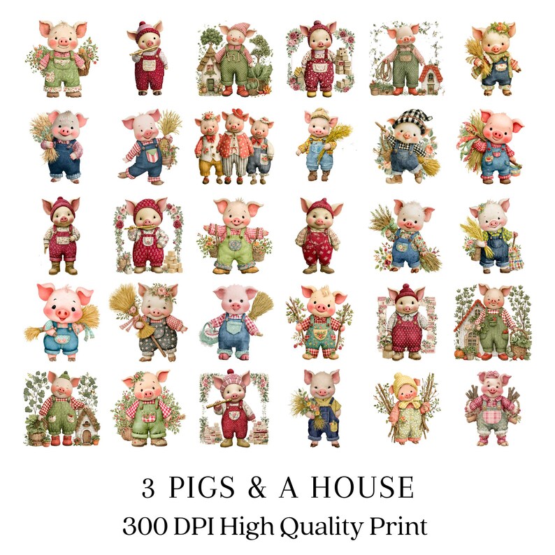 3 Little Pigs Clipart, Cute Piglet Illustrations, Digital Download ...