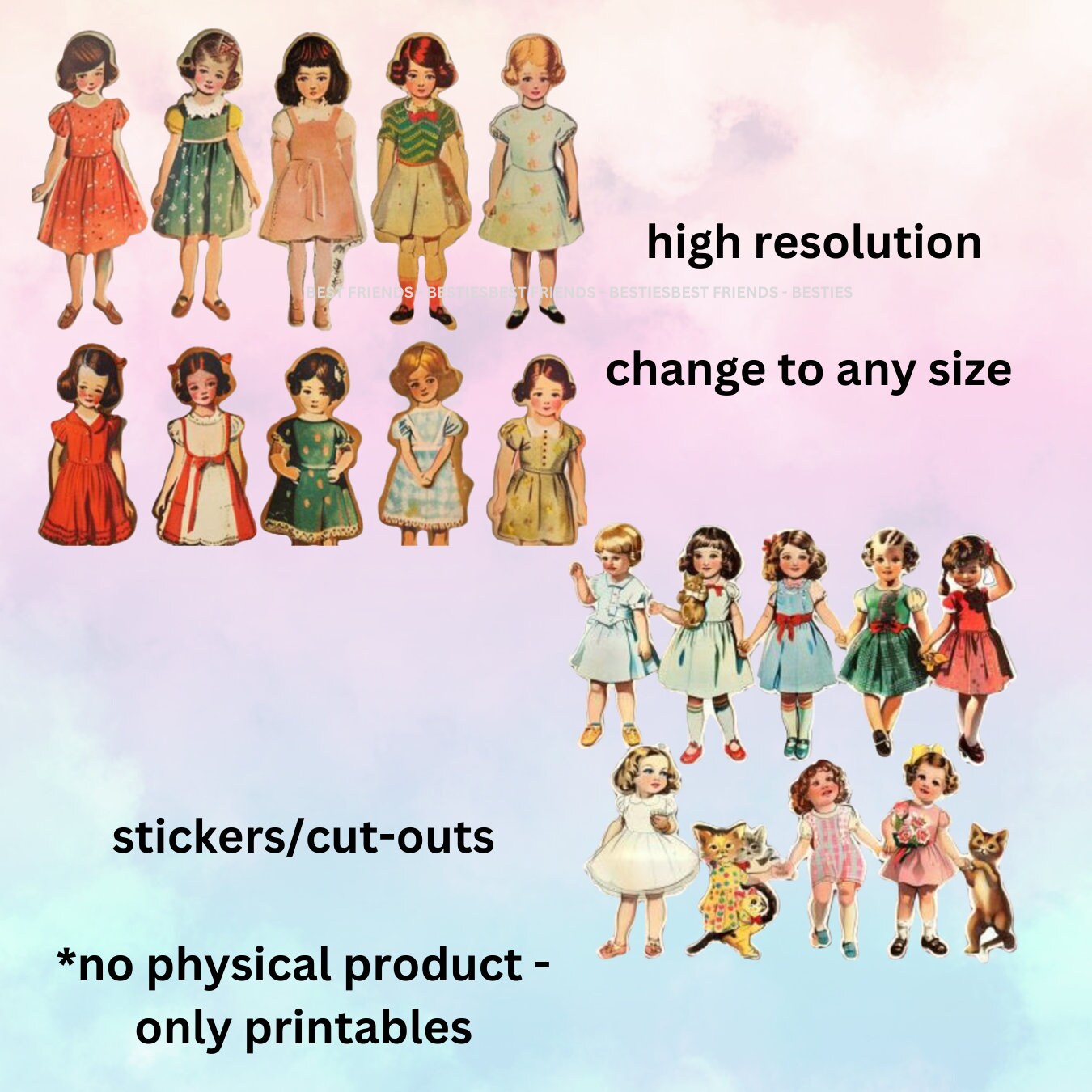Vintage Best Friends Cut-out, Stickers, Scrapbooking, Junk Journaling ...