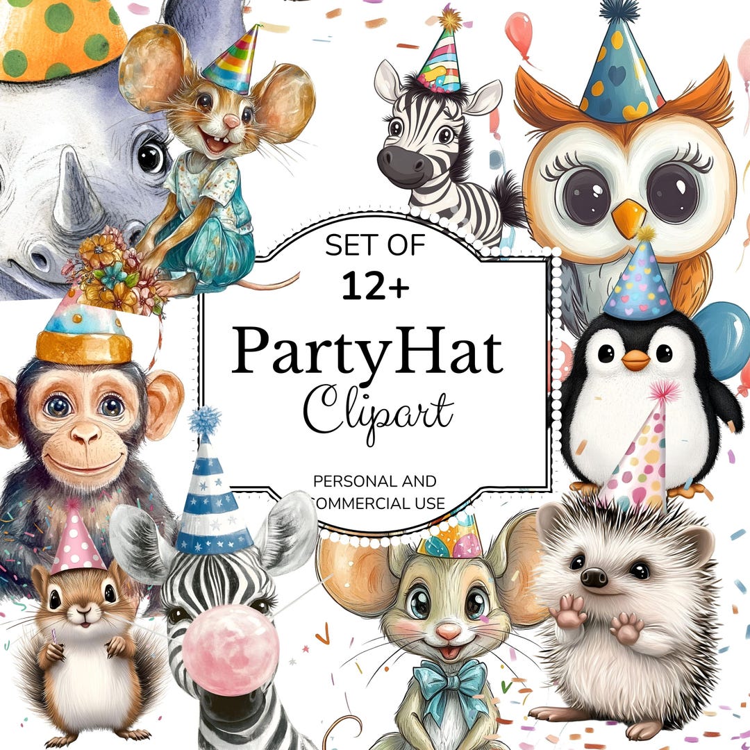 Party Animal Hat Clipart - Funny Dog Birthday Watercolor Bundle ...