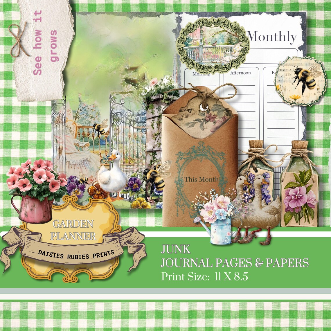 Garden Planner Printable PDF Floral Gardening Journal & Vegetable ...