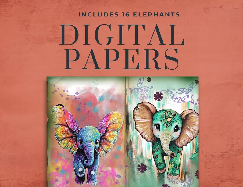 Cute Elephant Junk Journal | Printable Transparent Art | Digital ...