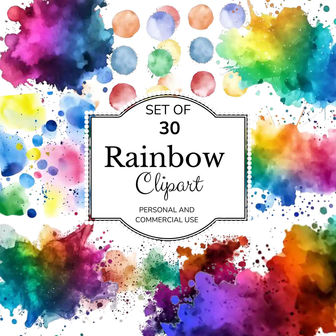 Rainbow Ink Blotches Clipart - Vibrant Watercolor Stains, Digital ...