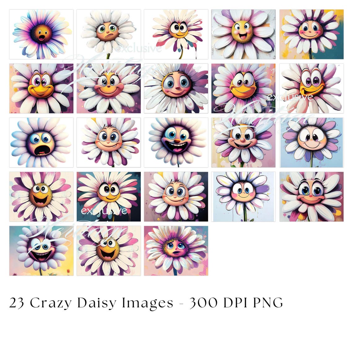 Daisies Clipart - Whimsical Crazy Daisy Designs for Creative DIY ...