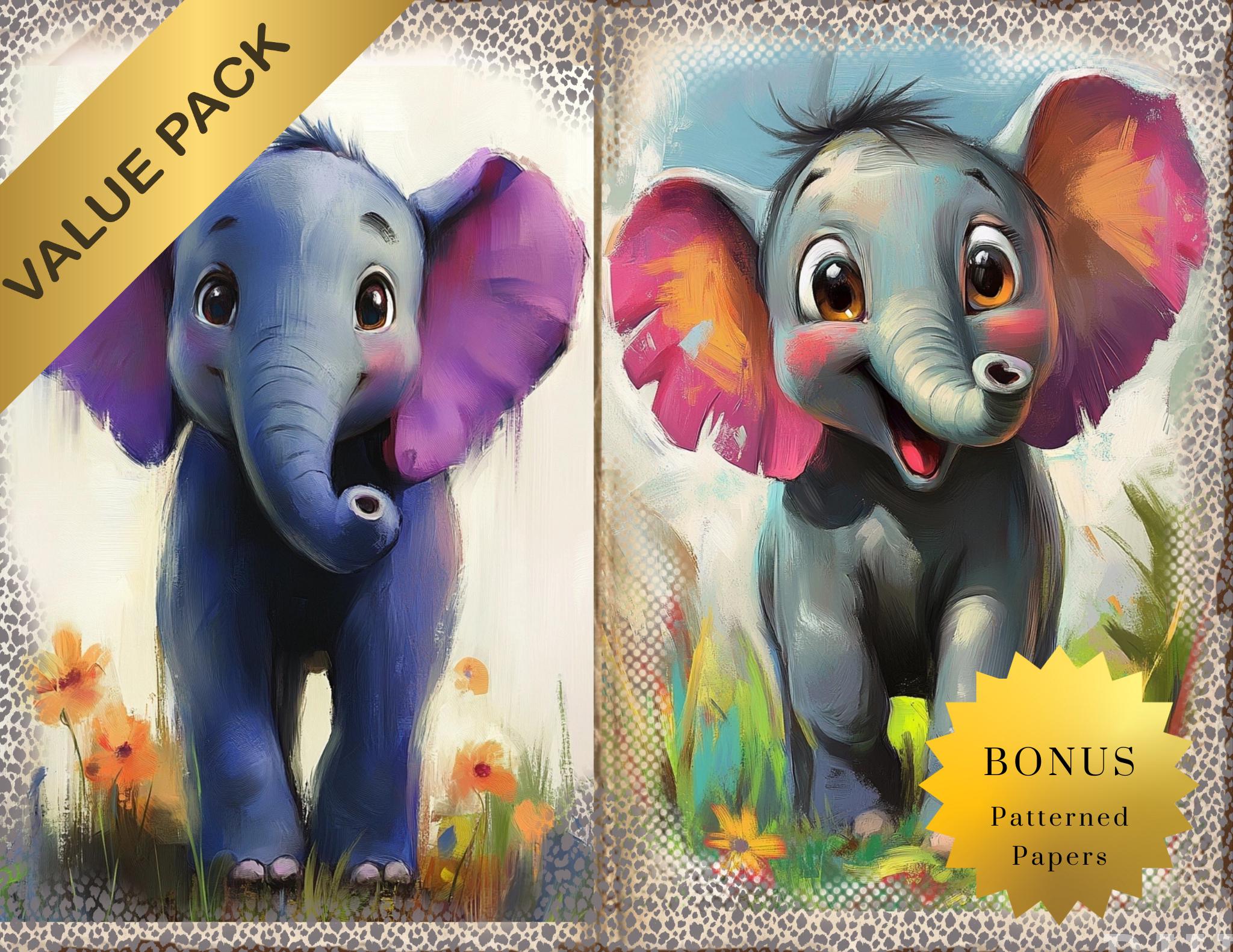 Cute Elephant Junk Journal | Printable Transparent Art | Digital ...