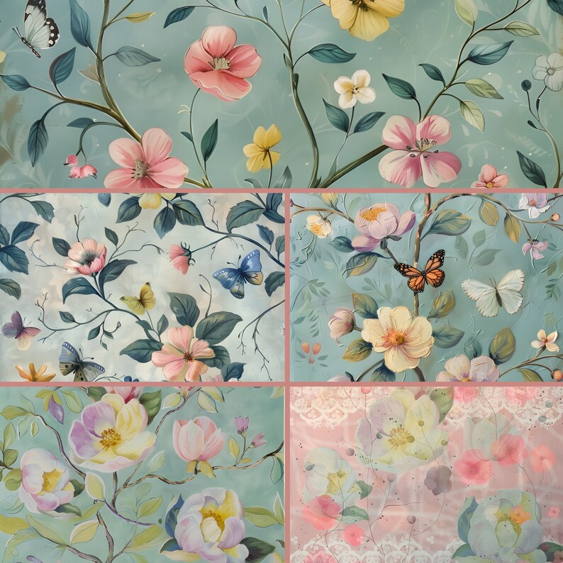 Romantic Flowers Digital Paper Seamless Printable Paper - Etsy