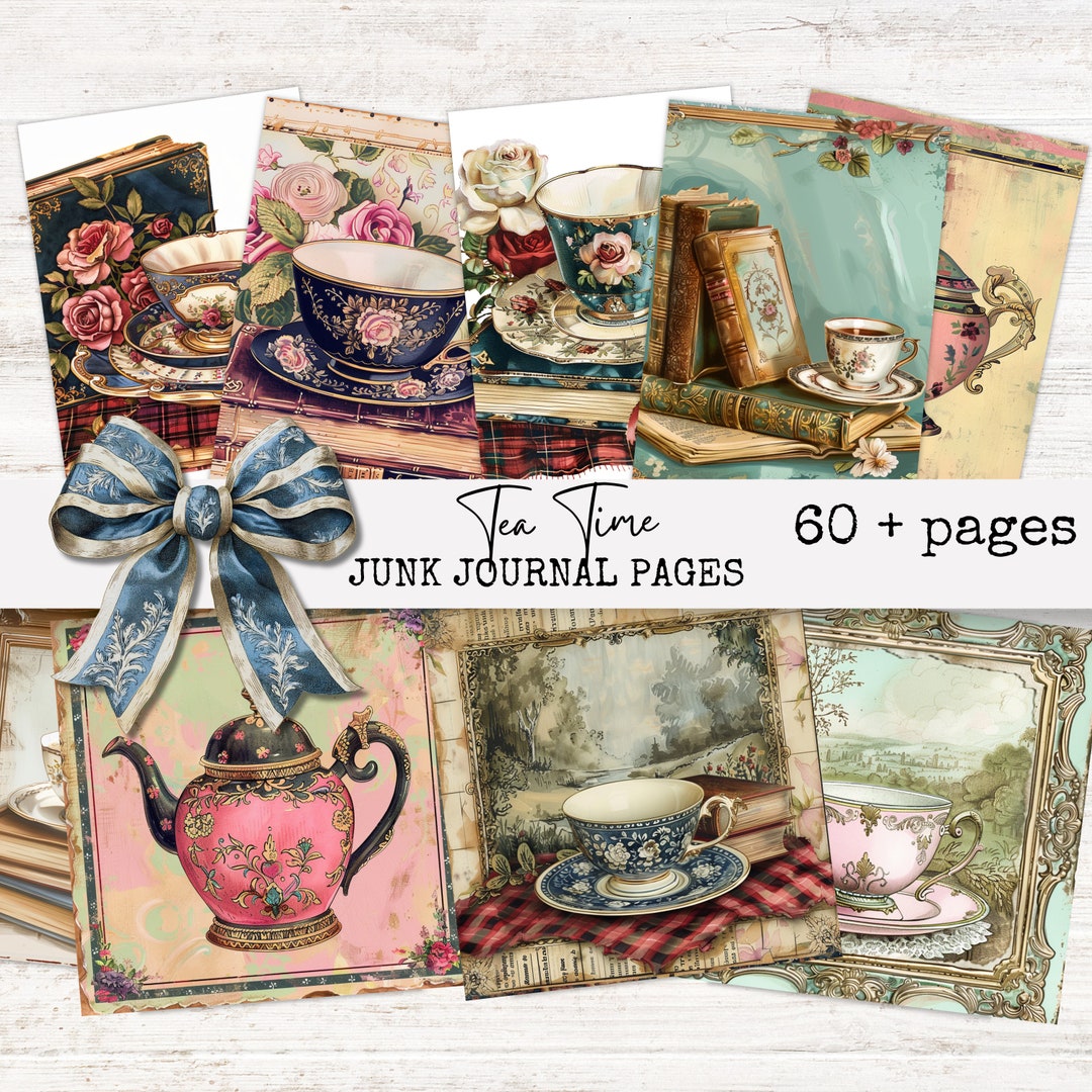 60-piece Shabby Chic Floral Teapot Junk Journal Kit - Digital Junk ...