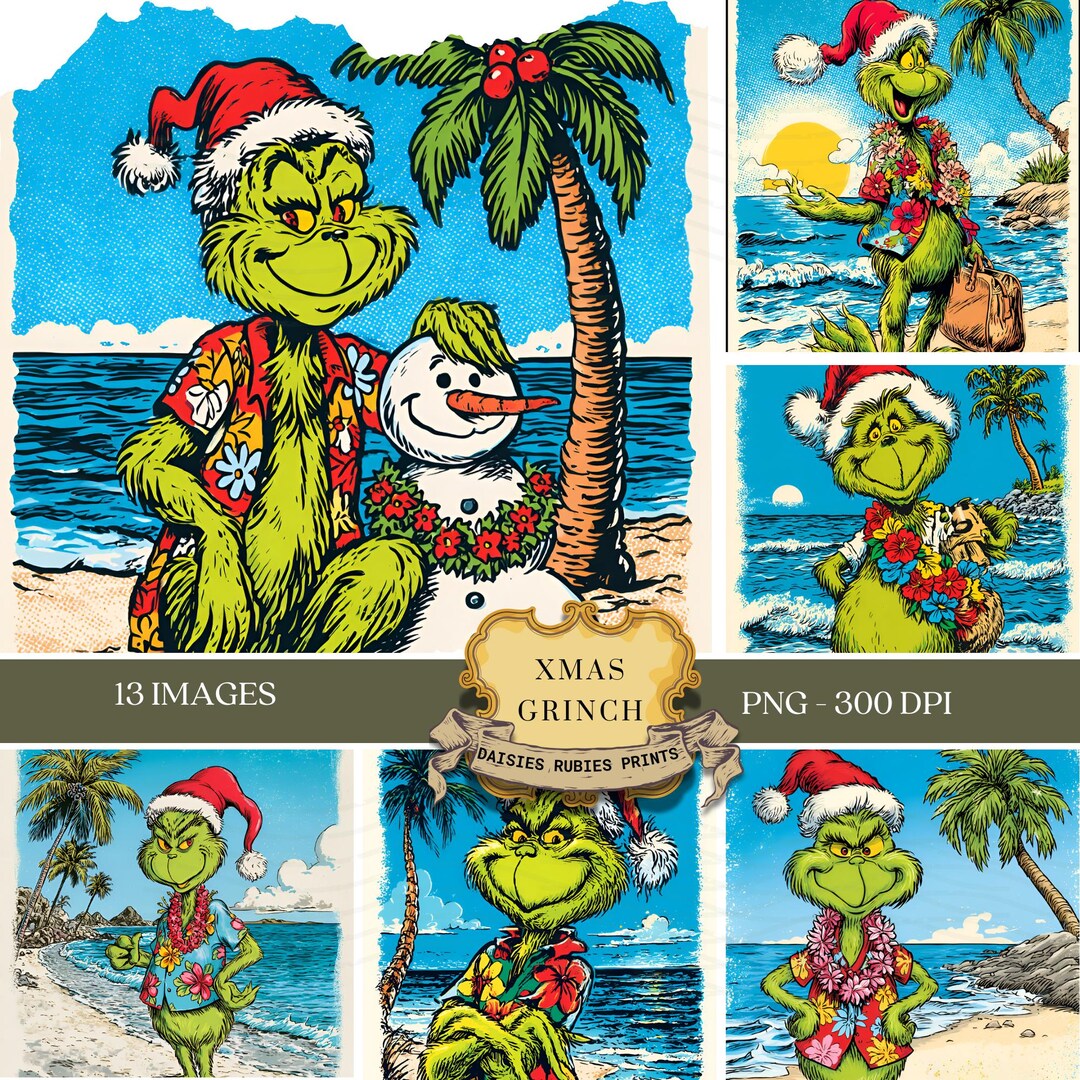 The Grinch,xmas,holiday Quirky Santa, Whimsical Grinch, Cute Snowman ...