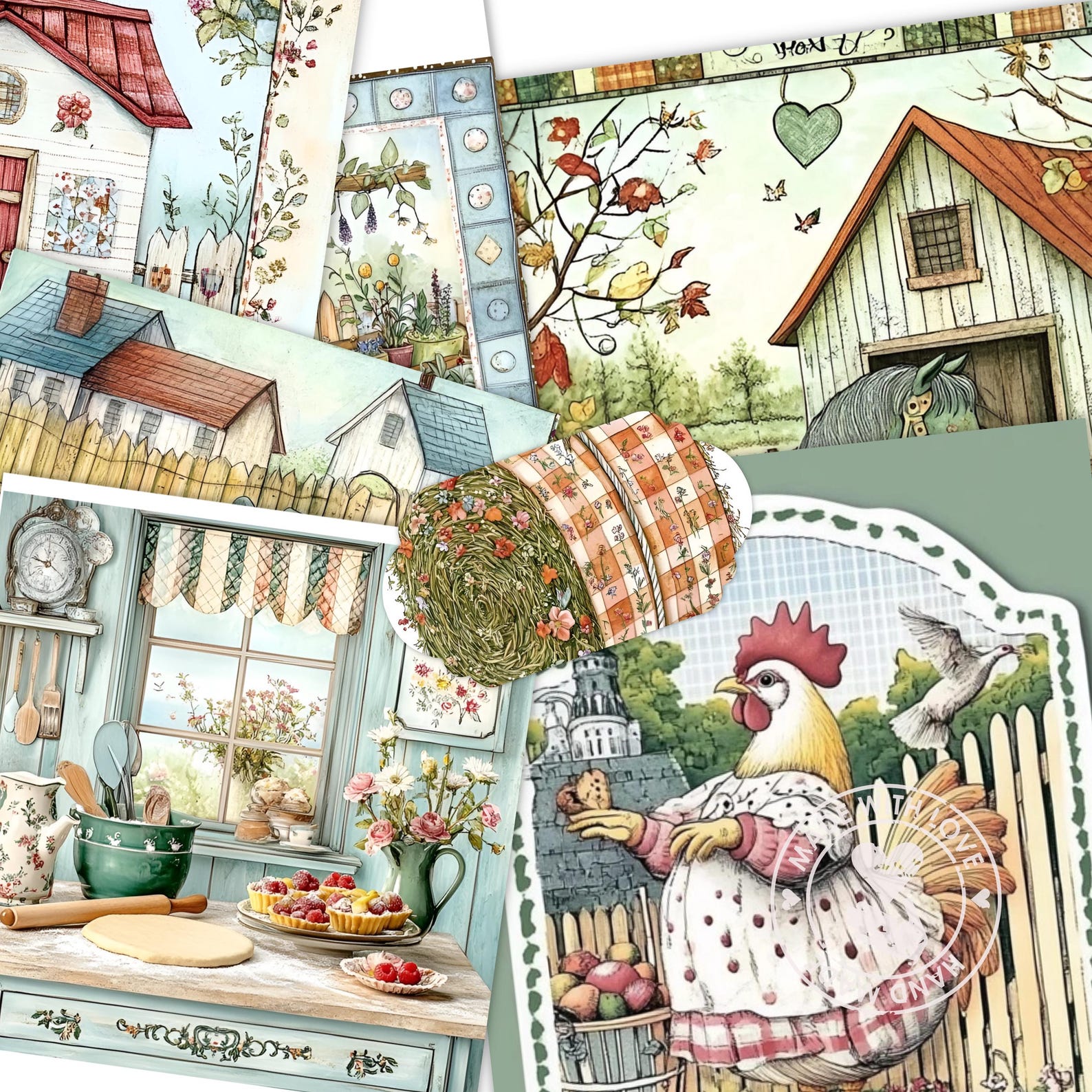 Vintage Farm Clipart - Rustic Barnyard Scenes, Antique Farm Equipment ...