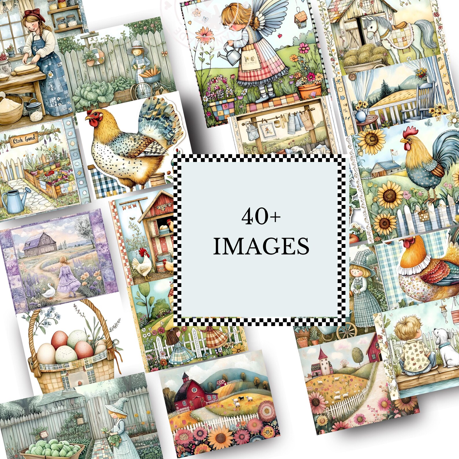 Vintage Farm Clipart - Rustic Barnyard Scenes, Antique Farm Equipment ...