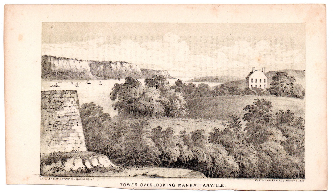 TOWER OVERLOOKING MANHATTANVILLE C.1850's Litho Print - Valentine ...