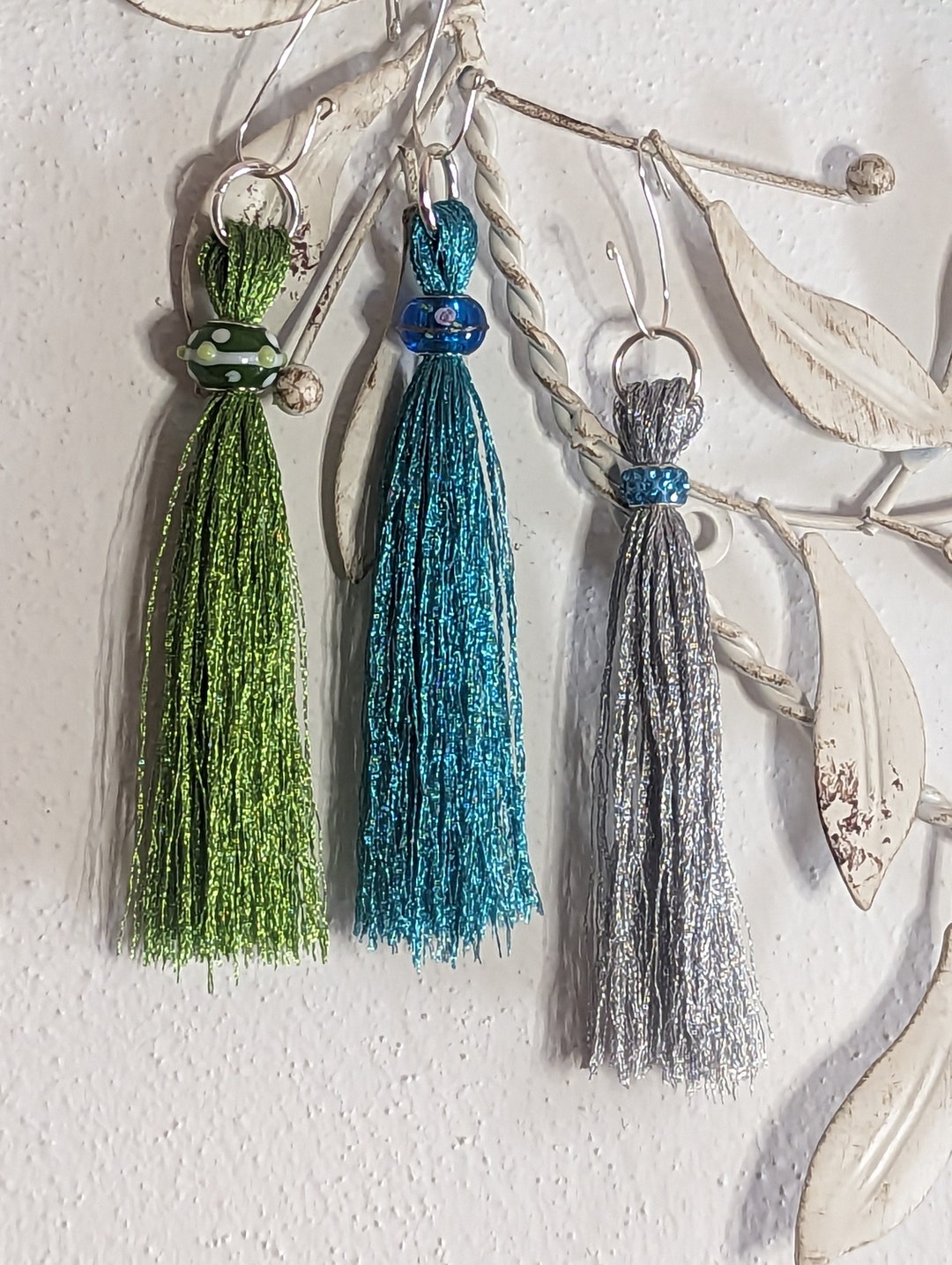Metallic Fiber Tassels, Set of 3, Ornaments, Gift Toppers, Junk Journal ...