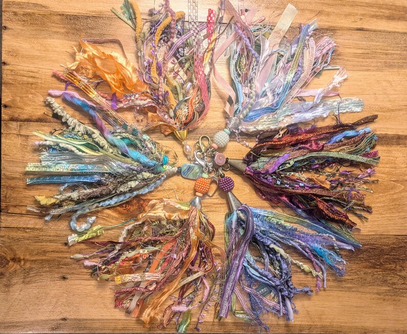 Mixed Fiber Art Tassels, Artisan Tassels, Bohemian Bag Charm, Home ...