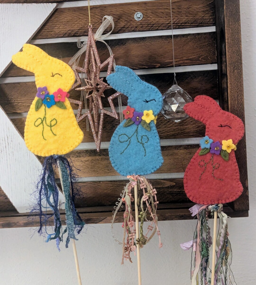 Bunny Rabbit Picks, Easter Bunny Picks, Indoor Plant Picks, Wool Felt ...
