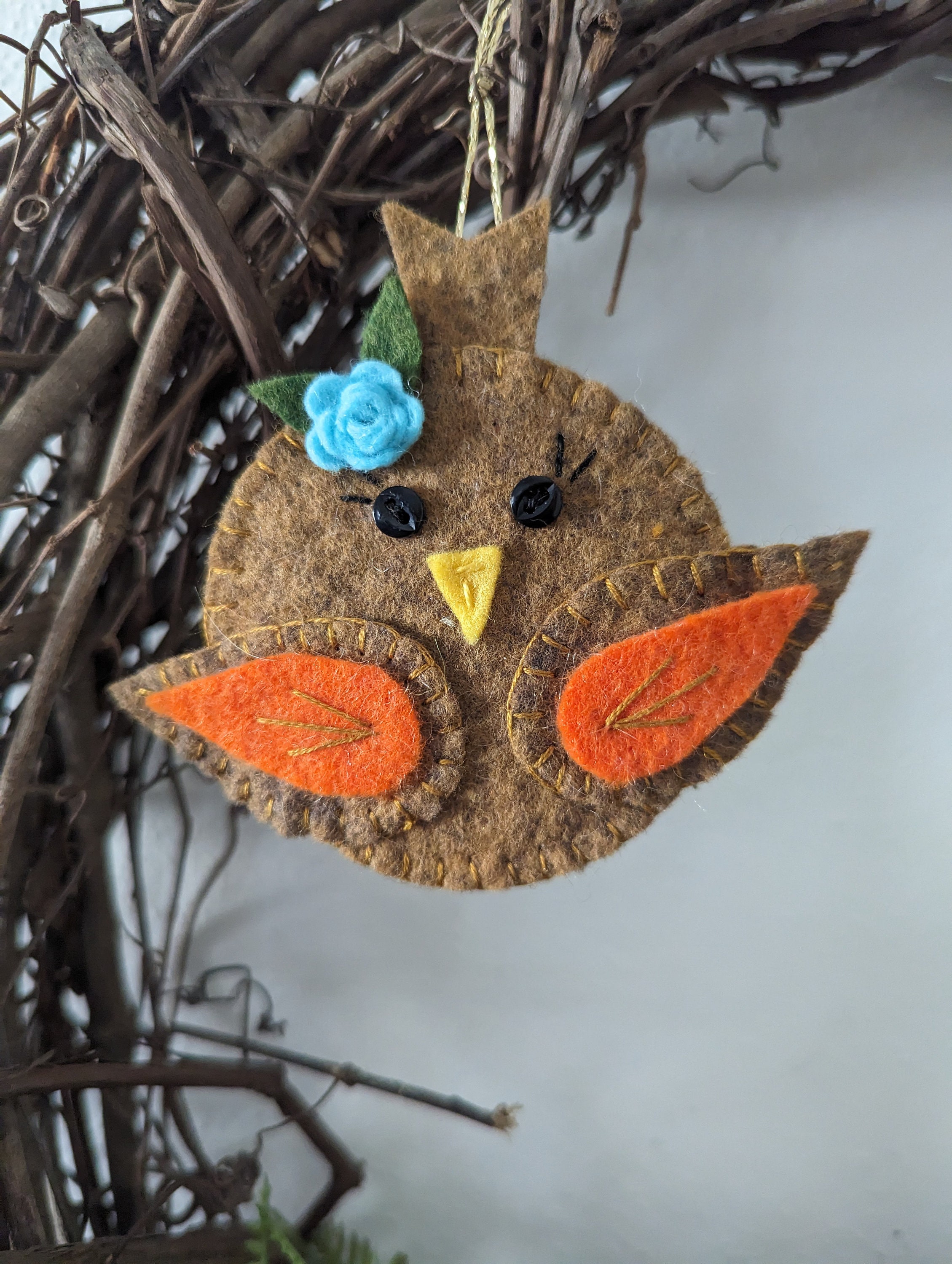 Lively Little Bird Ornaments, Wool Felt Birds, Hand-stitched Bird ...