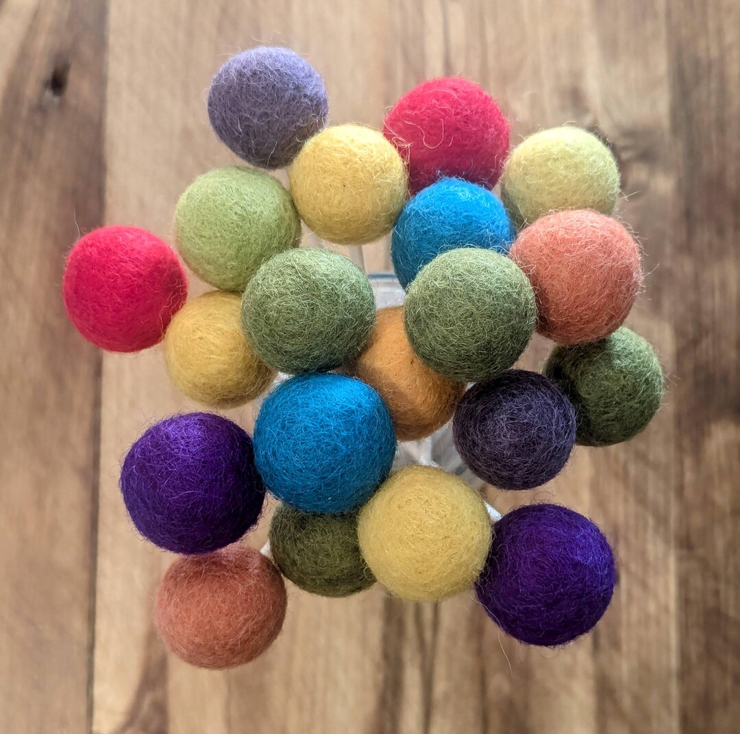 Wool Felt Pom Pom Flower Picks: Colorful Home Decor, Set of 5 - Etsy
