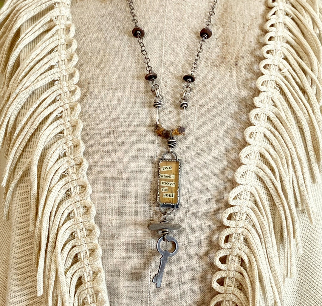 Two Wheels Move the Soul Boho Artsy Necklace - Etsy