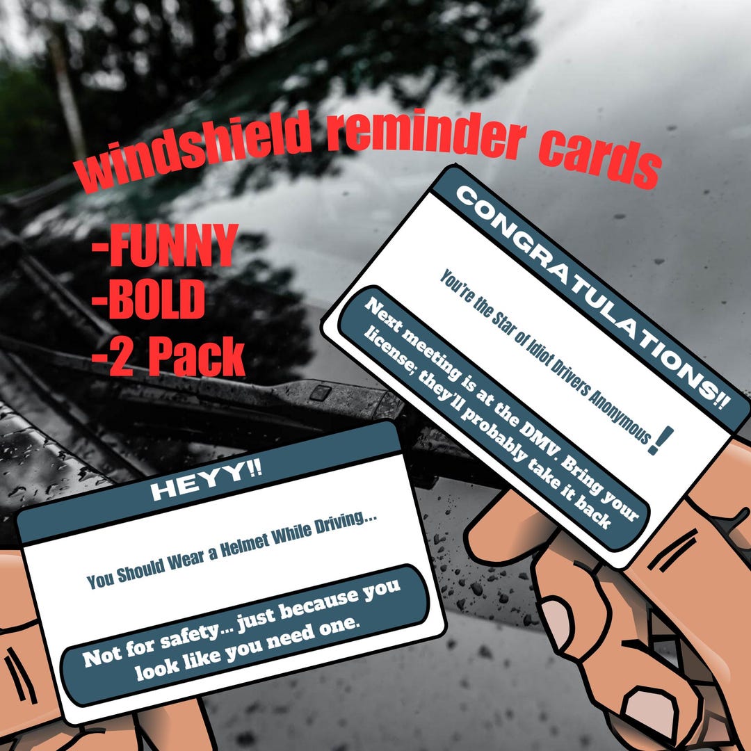 Funny Windshield Reminder Cards - Bold & Humorous, Printable Digital ...