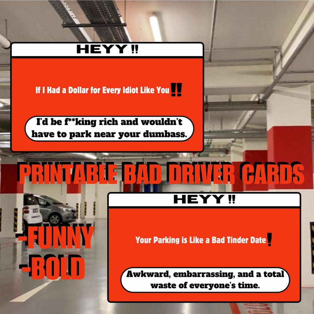 Funny Windshield Reminder Cards/bad Drivers, Printable, Digital Product ...