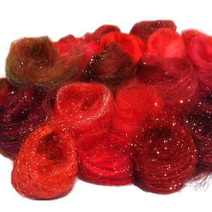 Red Fiber Kit, Red Sampler, Roving Wool, Firestar, Glitz, Felting Wool ...