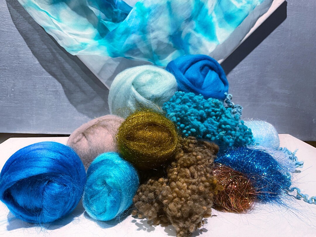 Nuno Felting Scarf Kit: Aqua Blue Green Fibers, Silk Chiffon (PDF ...