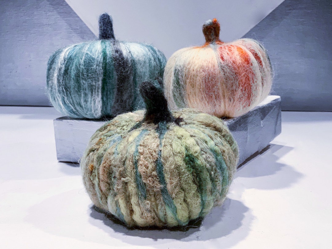 Felted Mini Pumpkins: Hand-painted Wool Fall Decor, Set of 3 - Etsy