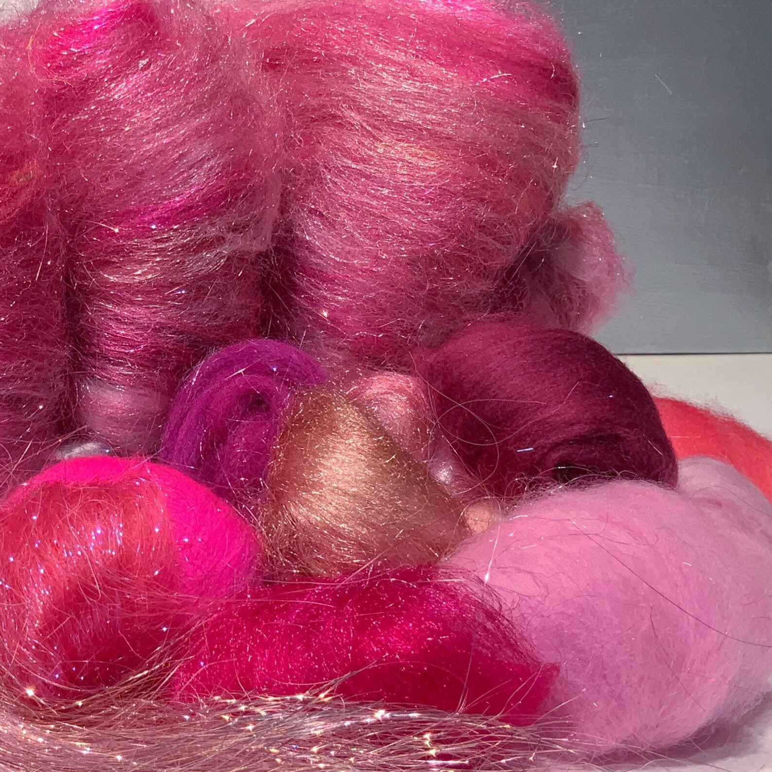 Pink Fiber Art Sampler Felting Wool Spinning Needle Felting | Etsy