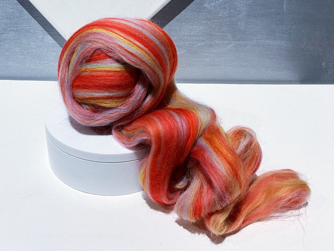 Multicolor Merino Roving “sunset” Felting Wool, Spinning Fiber in Red ...