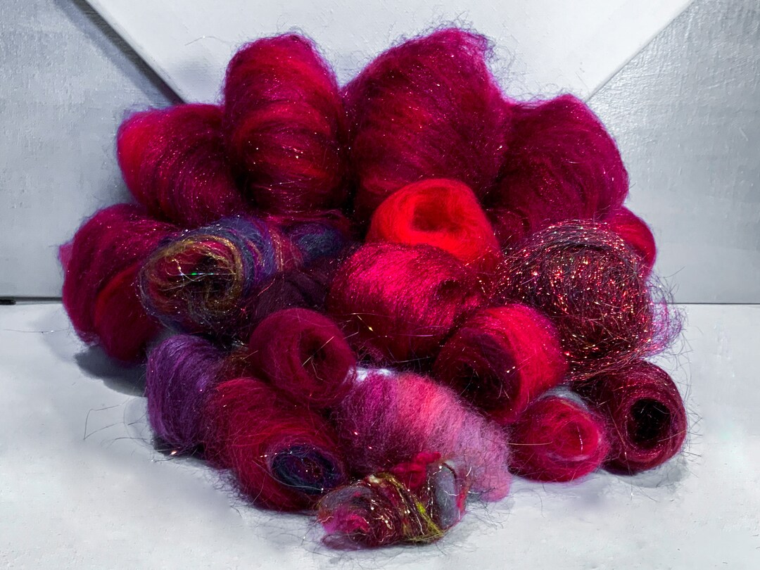 Red Fiber Kit, Red Sampler, Roving Wool, Firestar, Glitz, Felting Wool ...