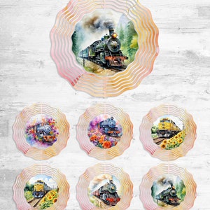 Watercolor Train Wind Spinner PNG Sublimation Design Bundle | Sunflower ...