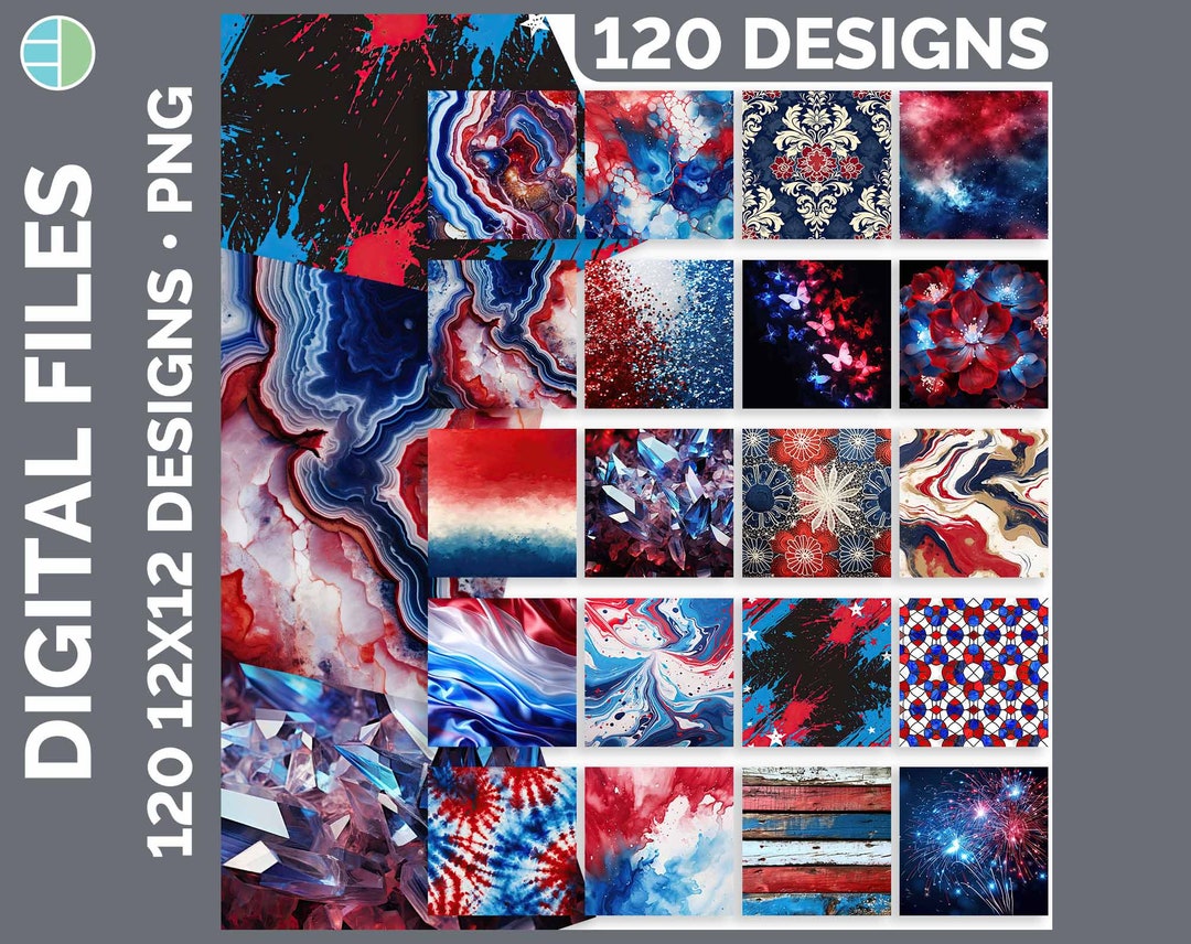 120 Patriotic Digital Papers Bundle | 4th of July Scrapbook Paper Junk ...