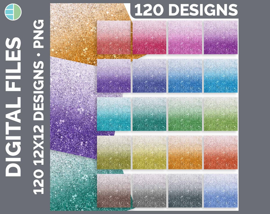 120 Glitter Ombre Digital Paper PNG Sublimation Mega Bundle ...