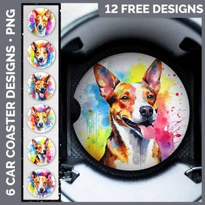 Watercolor Rainbow Dogs Car Coaster Bundle Sublimation Designs | Style ...