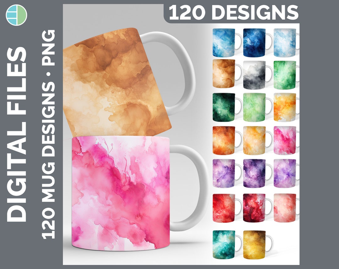 120 Solid Watercolor Mug Wrap PNG Sublimation Designs Mega Bundle ...