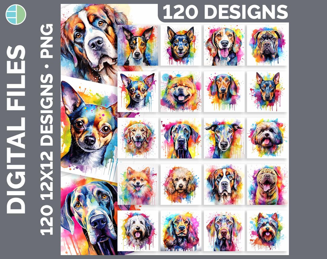 Rainbow Watercolor Dog Digital Paper PNG Sublimation Mega Bundle | Dog ...