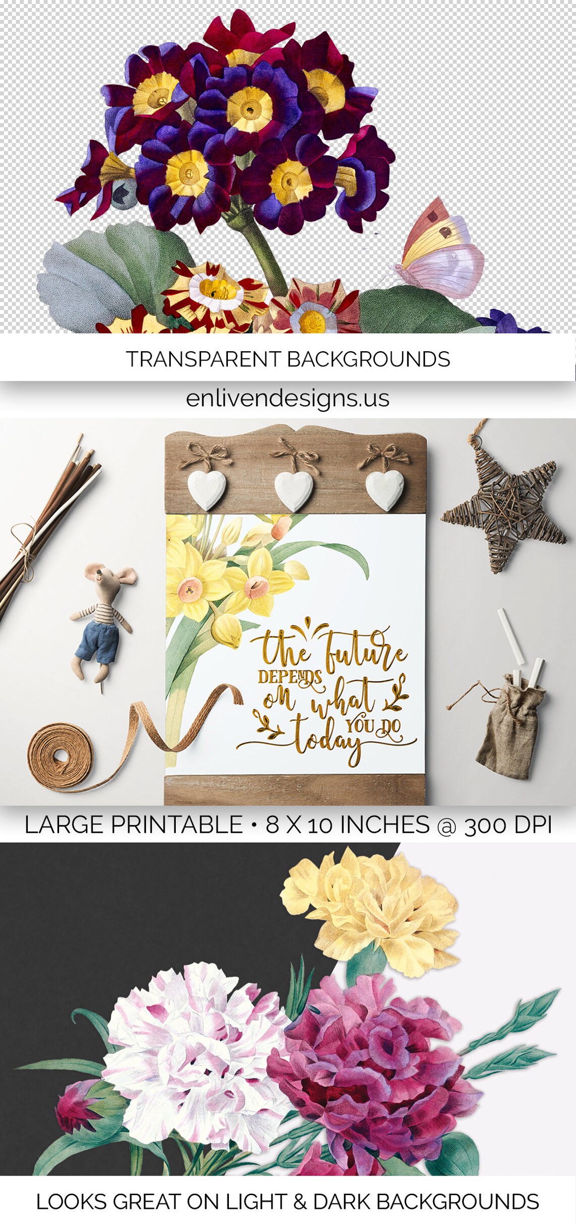 Flower Clipart Bundle Vintage Printable Floral Download - Etsy