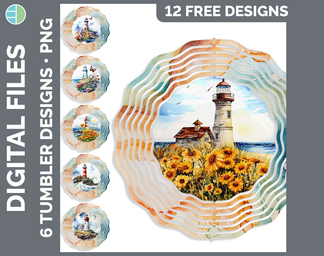 Watercolor Lighthouse Wind Spinner PNG Sublimation Design Bundle ...