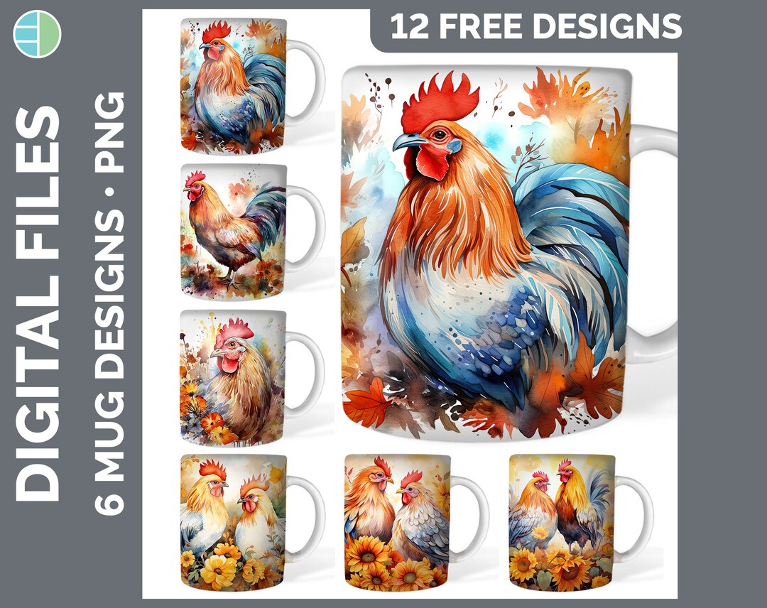 Fall Chicken Mug Wrap PNG Sublimation Design Bundle | Autumn Sunflower ...