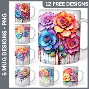 Rainbow Flowers Mug Wrap Sublimation | Style Set 2 of 3 | Floral ...
