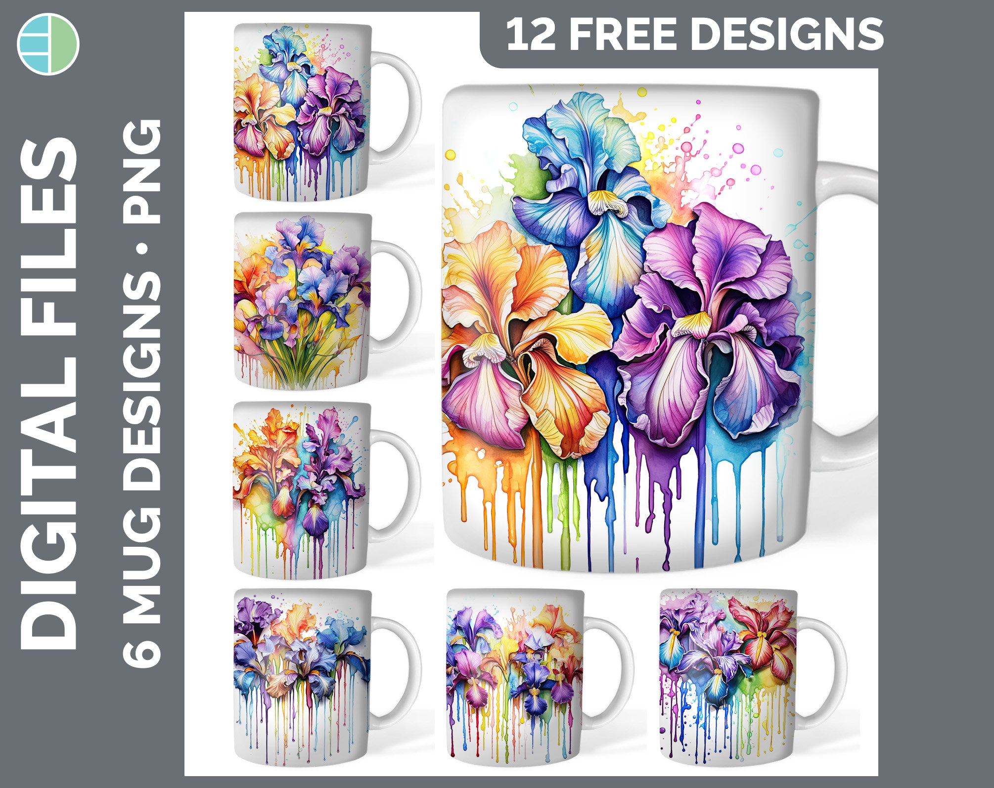 Rainbow Flowers Mug Wrap Sublimation | Style Set 2 of 3 | Floral ...