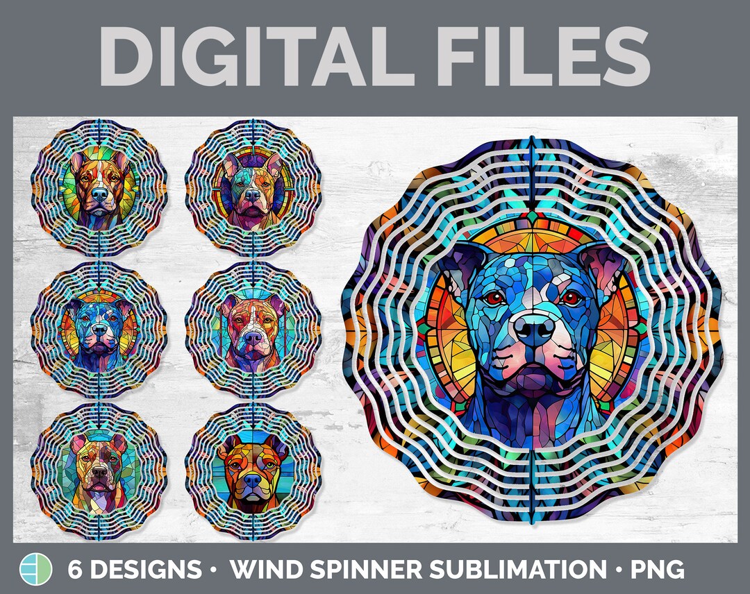 Stained Glass Pit Bull Wind Spinner Bundle | Windspinner Sublimation ...