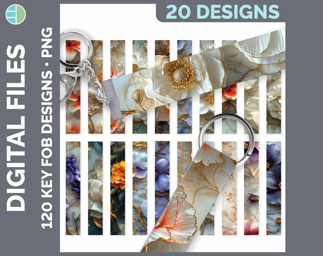 3D Marble Flowers Key Fob PNG Sublimation Wristlet Designs Mega Bundle ...