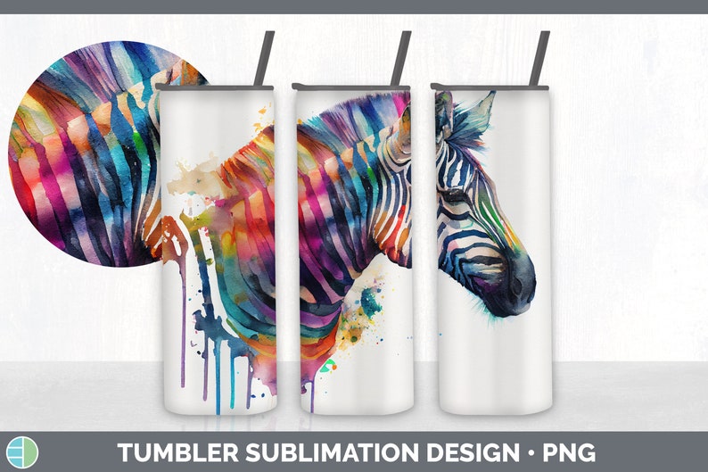 Rainbow Zebra Tumbler Bundle Watercolor Rainbow 20 Oz Skinny - Etsy