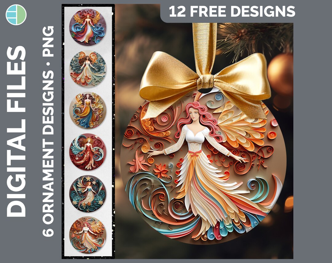 3D Christmas Angel Ornament Wrap PNG Sublimation Design Bundle | Paper ...
