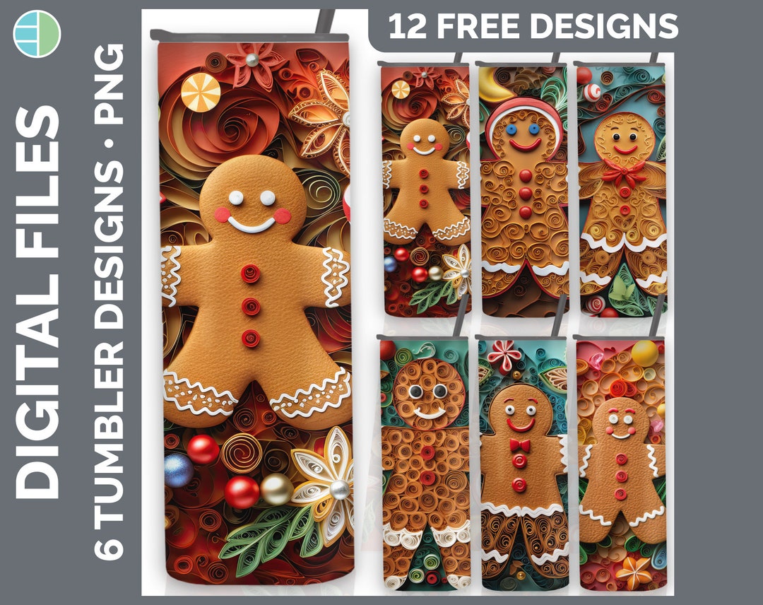 Gingerbread Man Tumbler Wrap PNG | 3D Quilled Christmas Designs ...