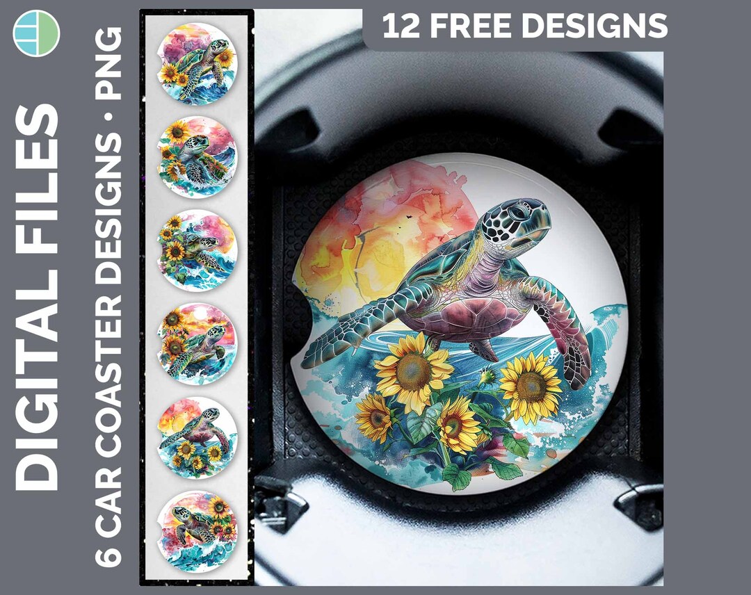 Watercolor Sea Turtle Car Coaster | Sublimation Drink Mat Designs - Etsy