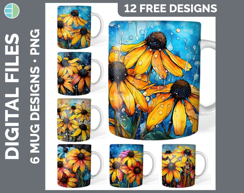Rainbow Flowers Mug Wrap Sublimation | Style Set 3 of 3 | Floral ...