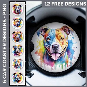 Watercolor Rainbow Dogs Car Coaster Bundle Sublimation Designs | Style ...